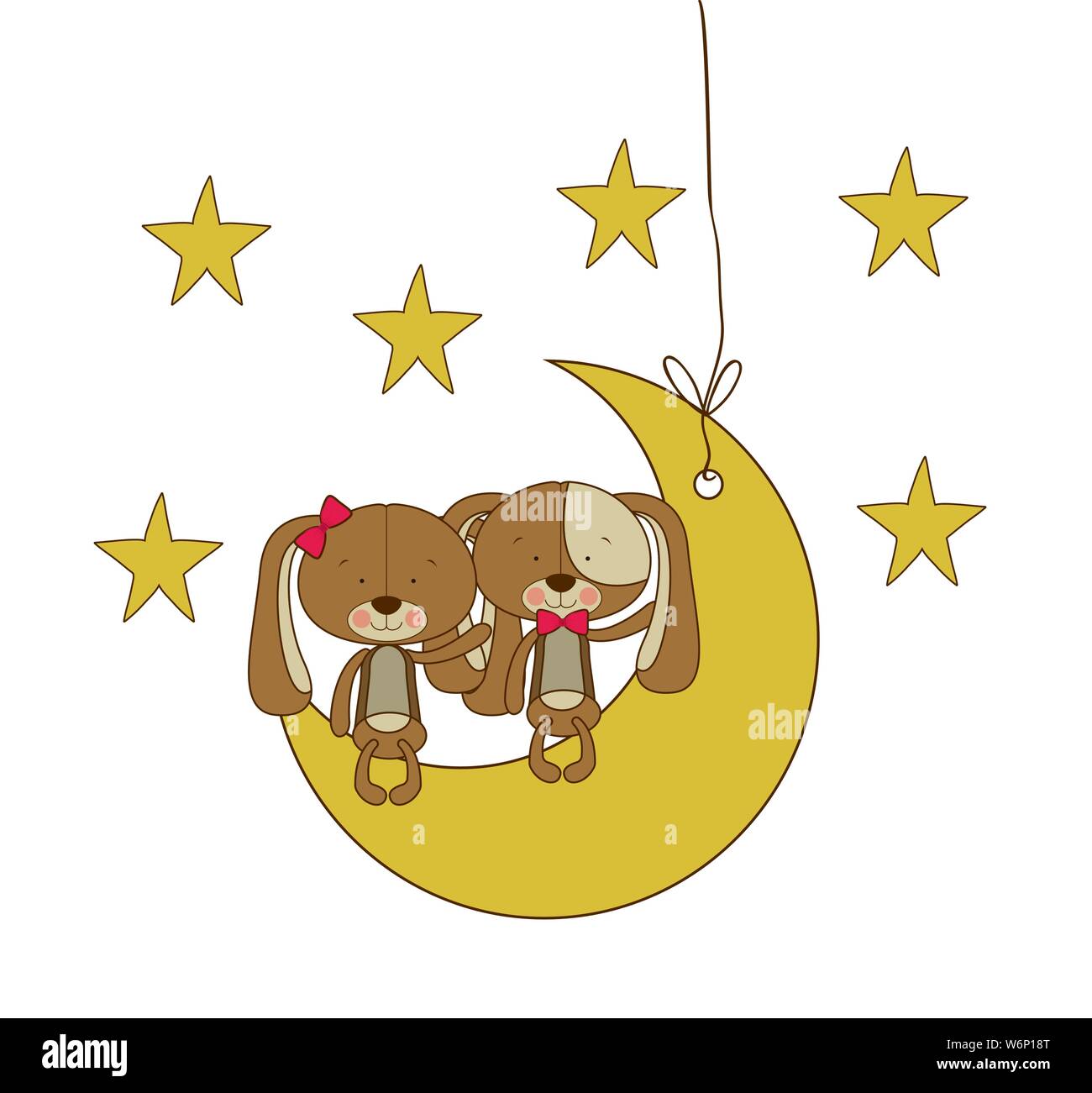 cute puppies sitting on the moon Stock Vector Image & Art - Alamy