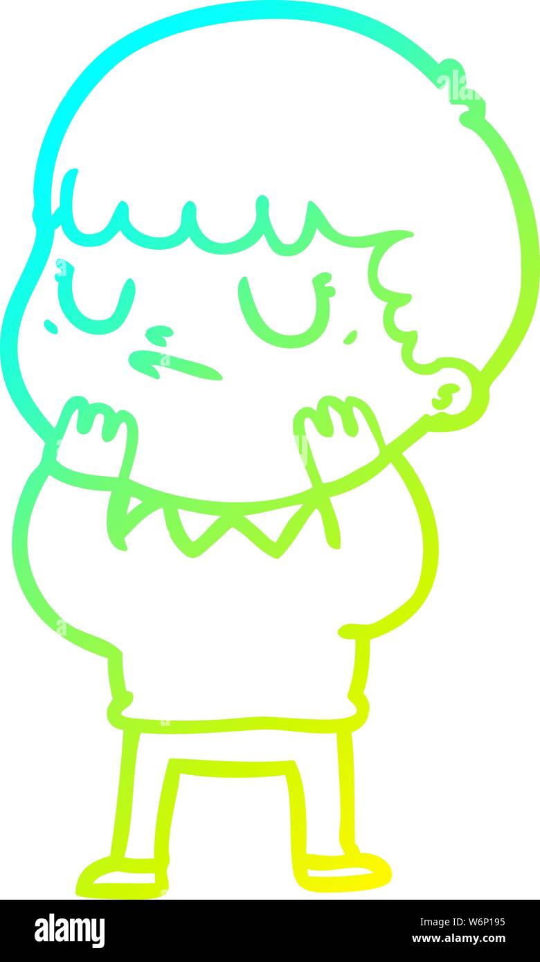 cold gradient line drawing of a cartoon grumpy boy Stock Vector Image ...