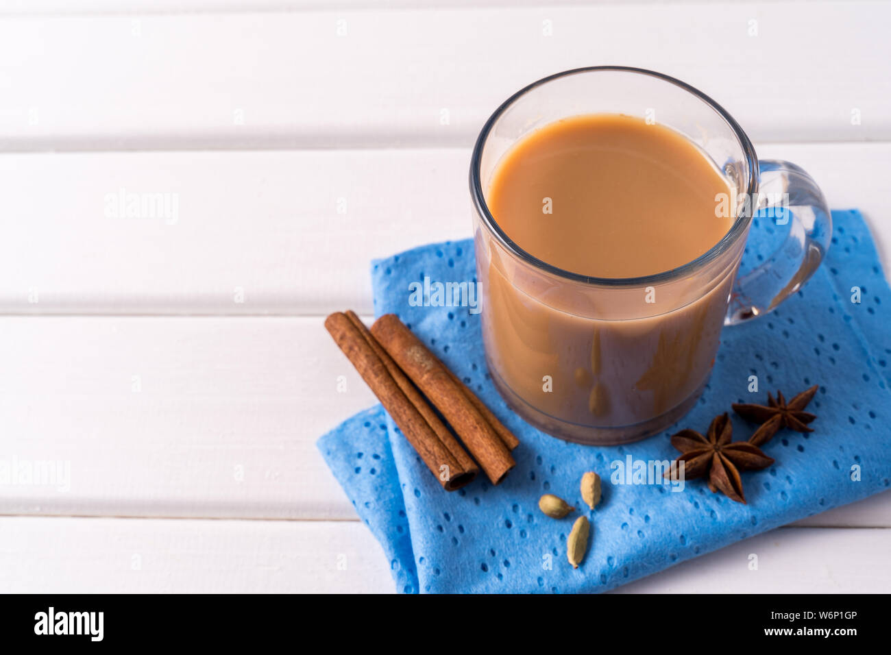 Indian traditional Masala chai tea in a mug, brown sugar, cinnamon ...