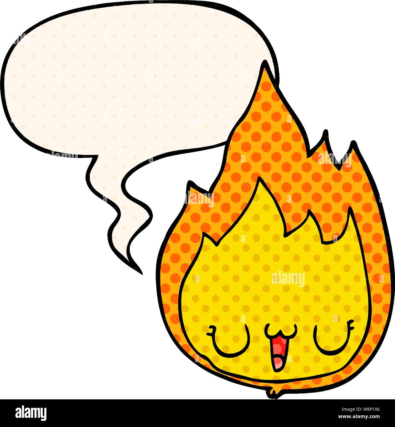 cartoon flame with face with speech bubble in comic book style Stock ...