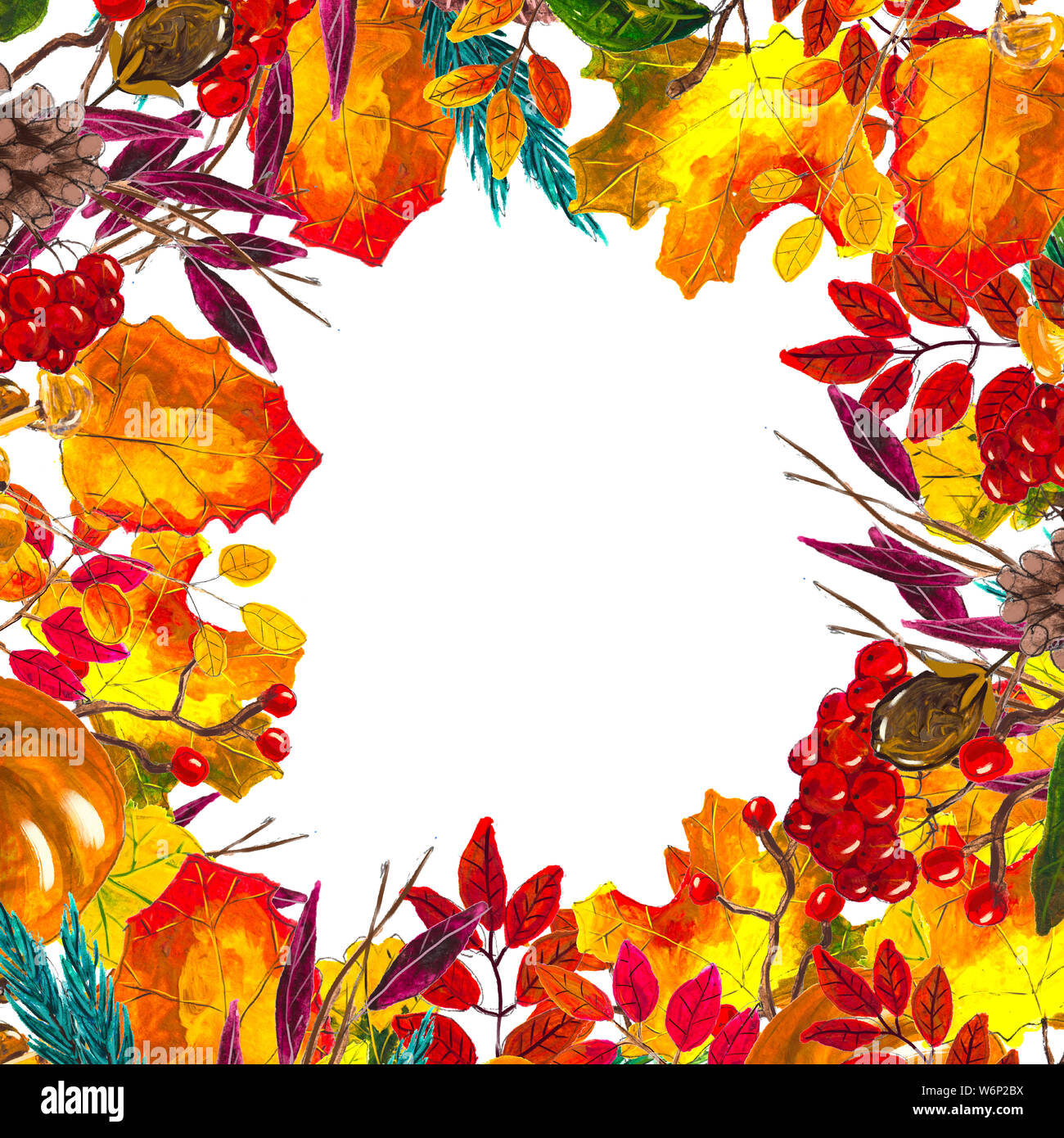 Autumn leaves border. Watercolor hand drawn frame Stock Photo - Alamy