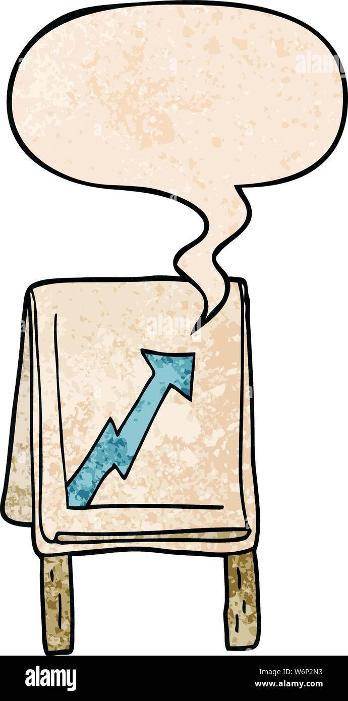 cartoon business chart with arrow with speech bubble in retro texture ...