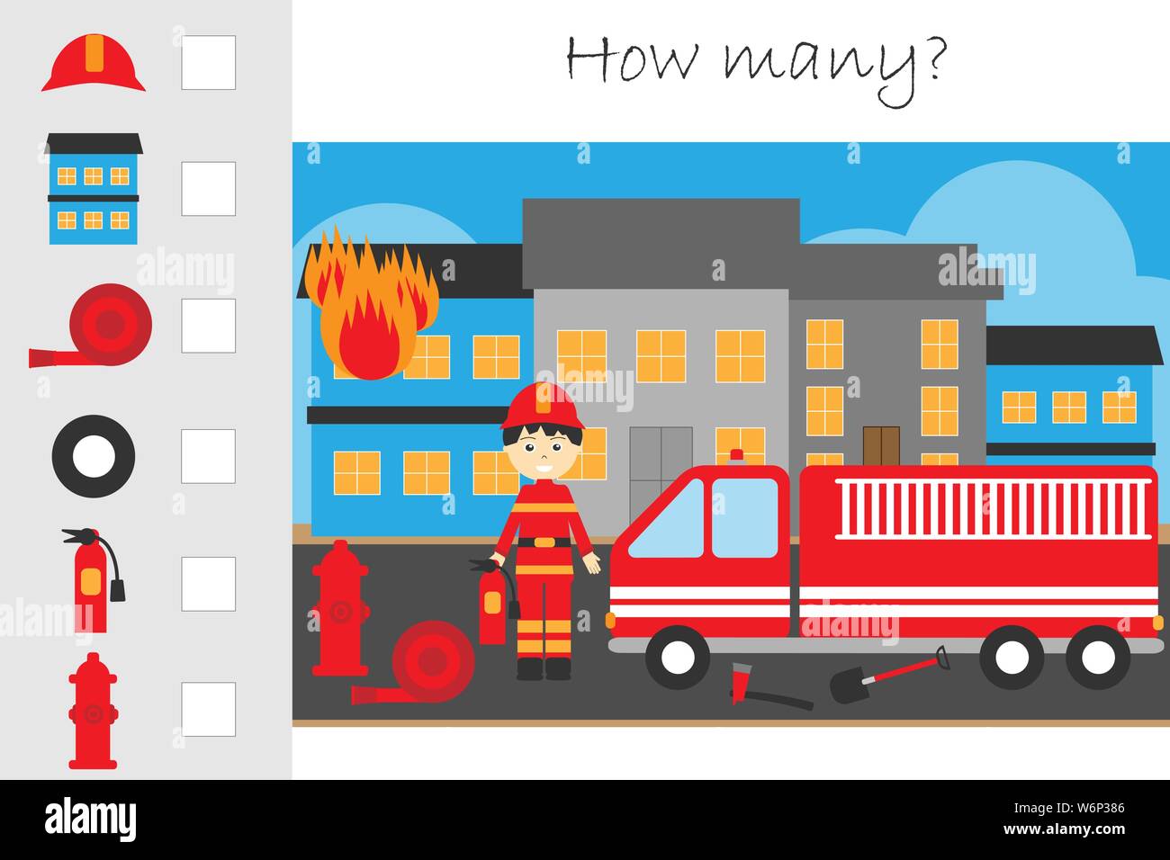 How many counting game, fire and fireman for kids, educational maths ...