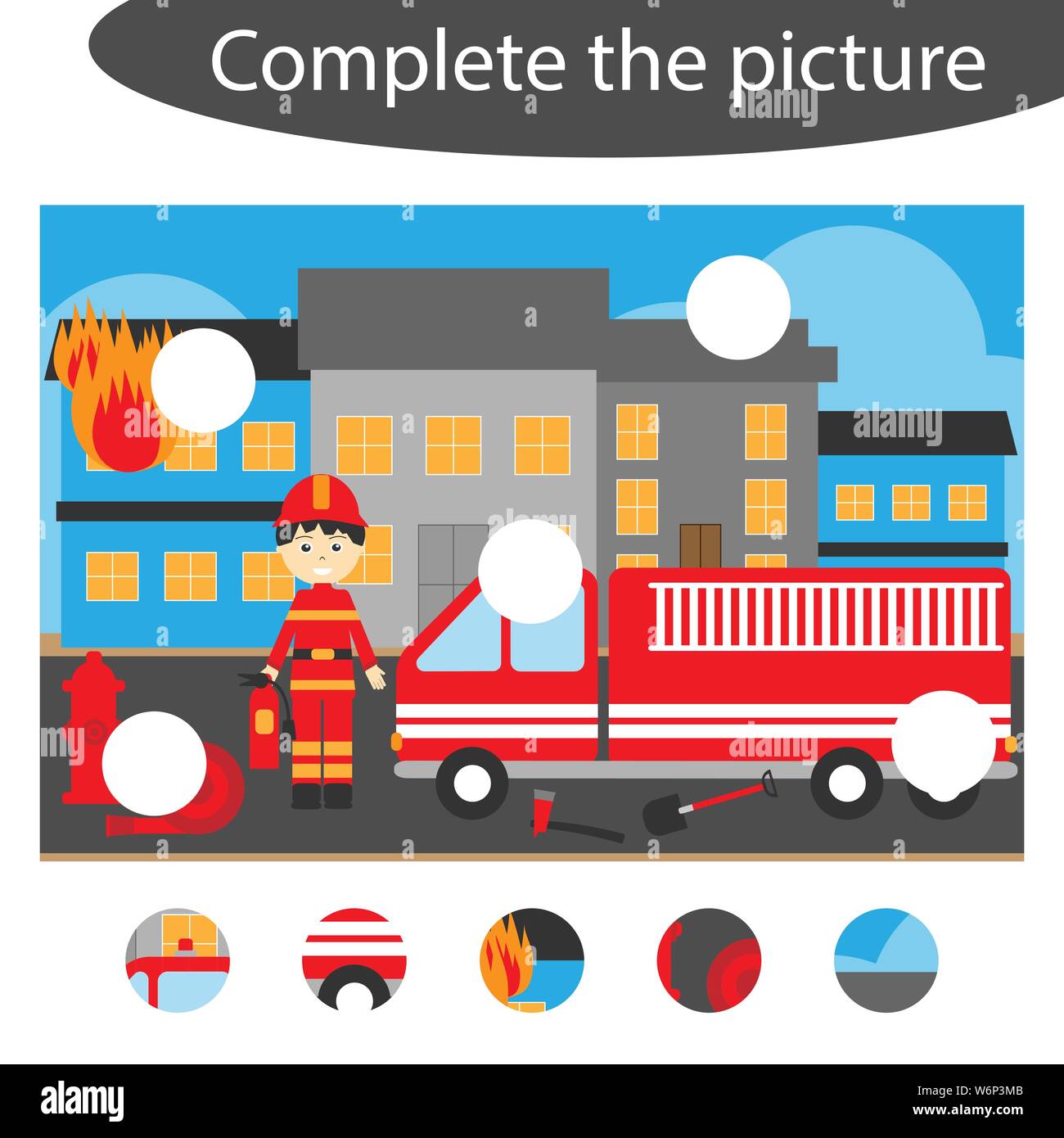 Complete the puzzle and find the missing parts of the picture, fireman ...