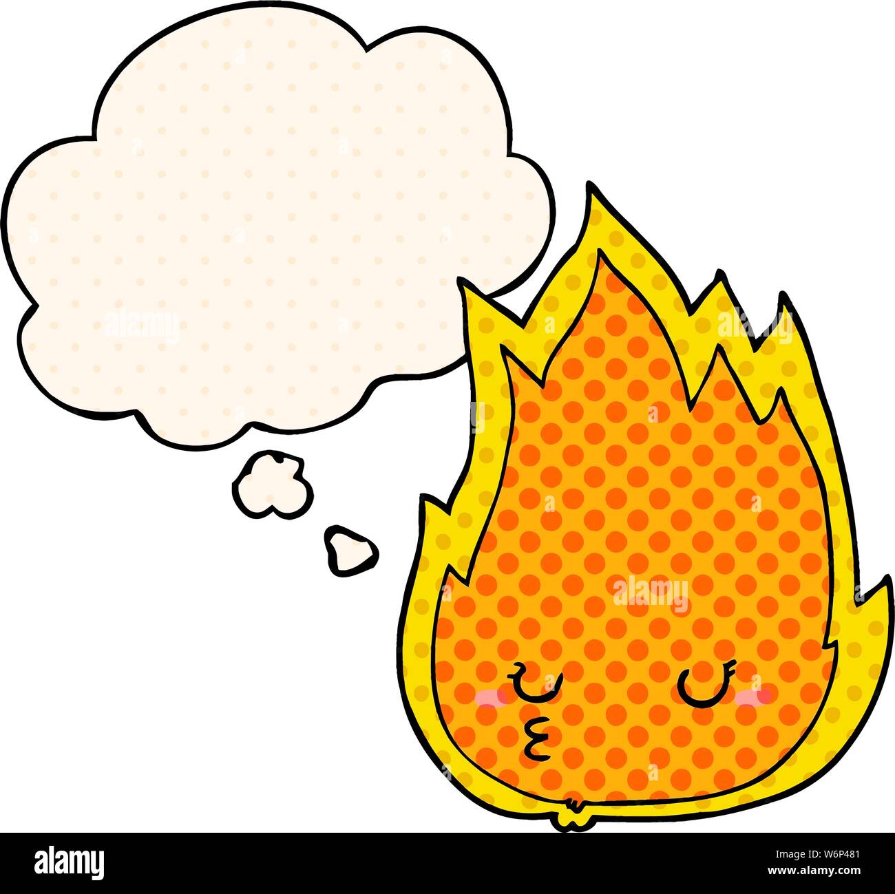 cute cartoon fire with thought bubble in comic book style Stock Vector ...