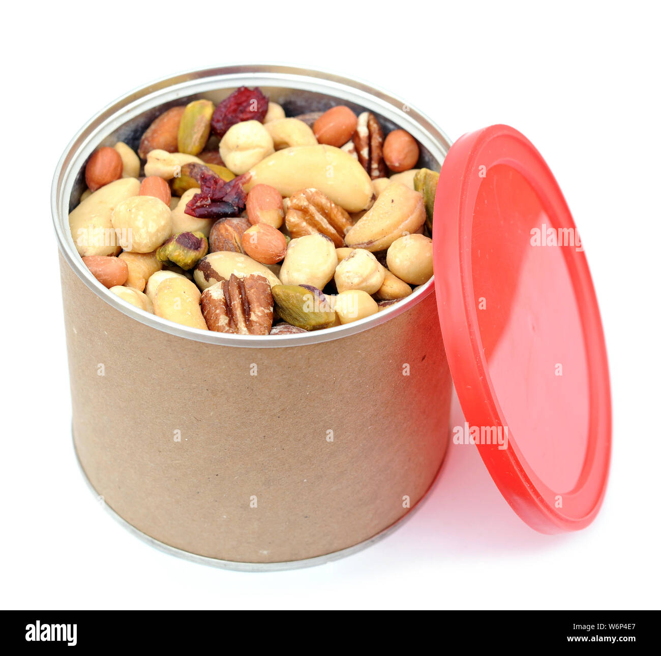 closeup can of nuts on white background Stock Photo - Alamy