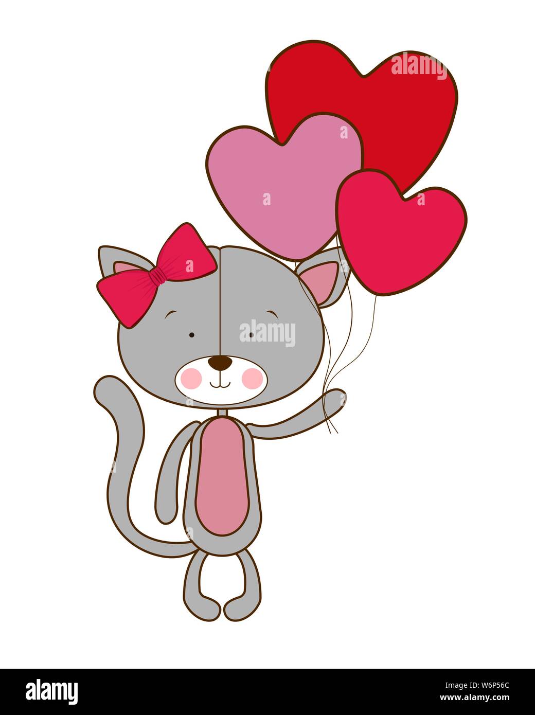 cute cat with helium balloons on white background Stock Vector Image ...