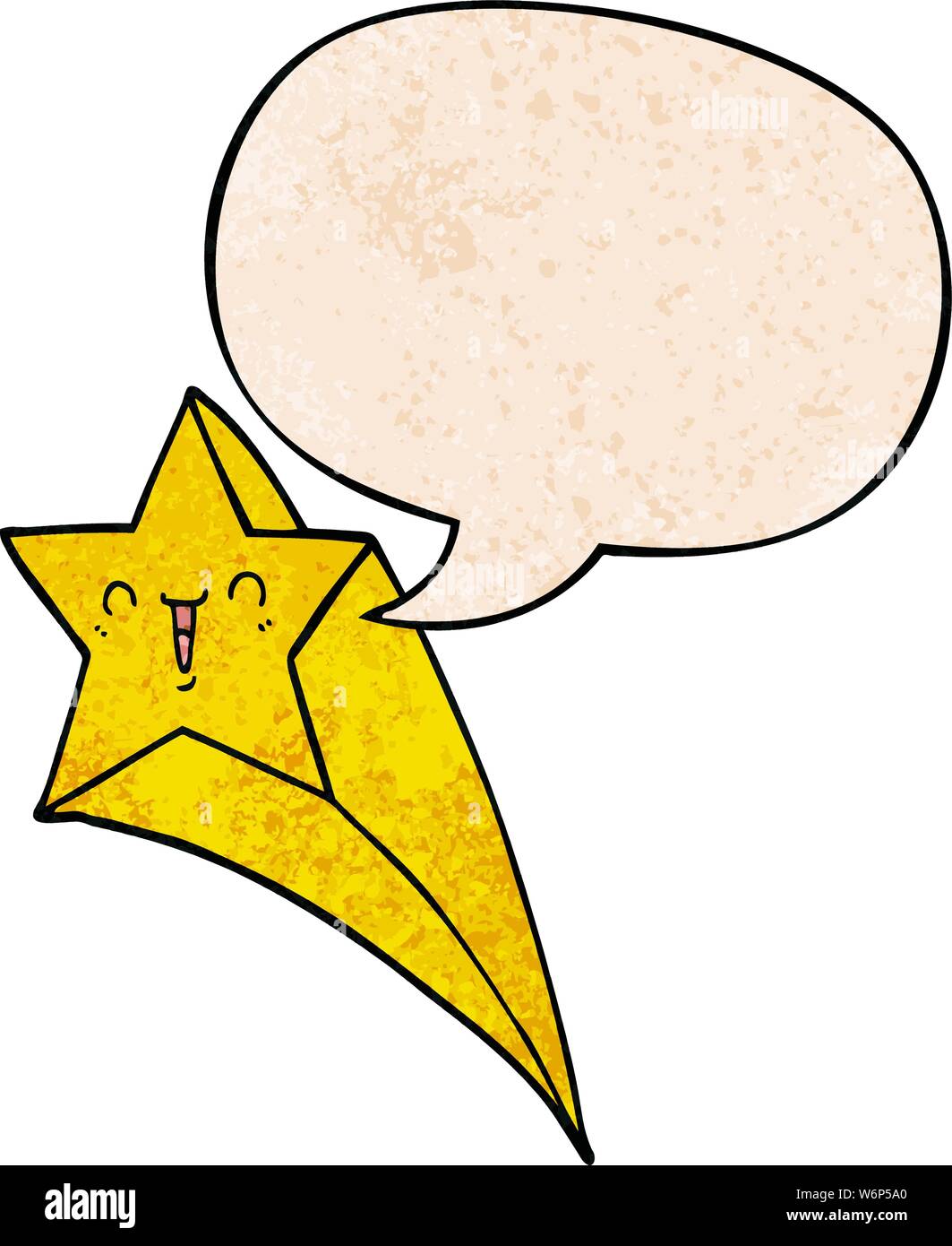 cartoon shooting star with speech bubble in retro texture style Stock ...