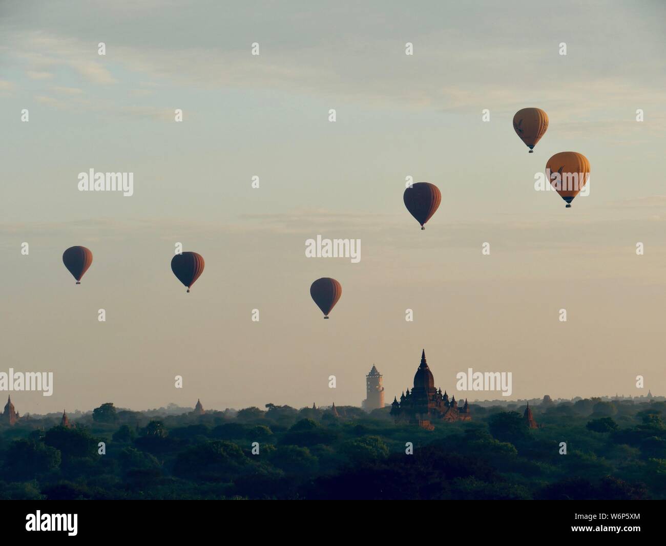 Hot Air Balloons over Bagan at Sunrise, Myanmar Stock Photo - Alamy