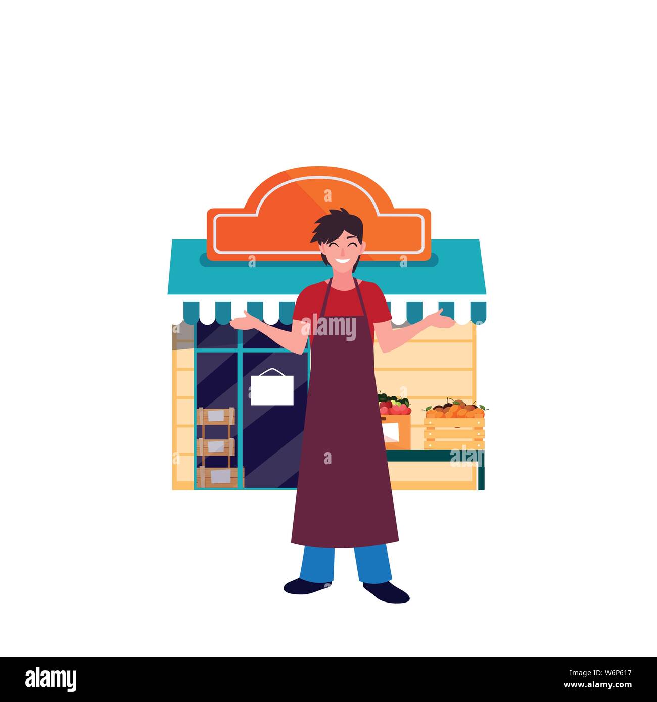 seller man farm products shop front vector illustration Stock Vector ...