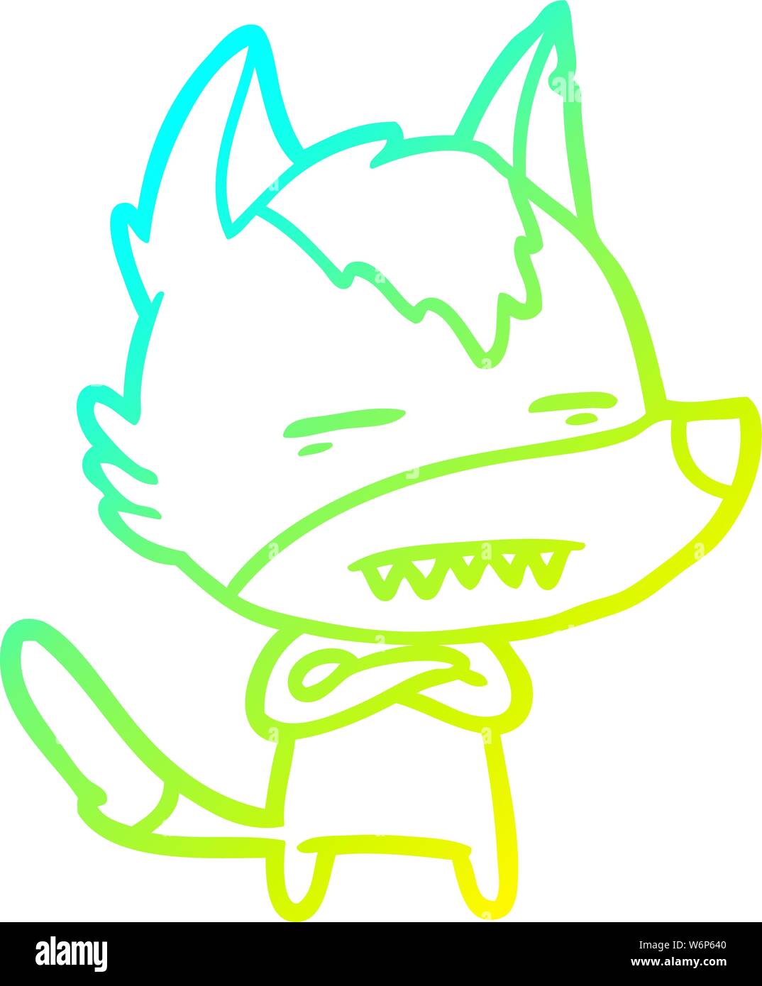 cold gradient line drawing of a cartoon wolf showing teeth Stock Vector ...