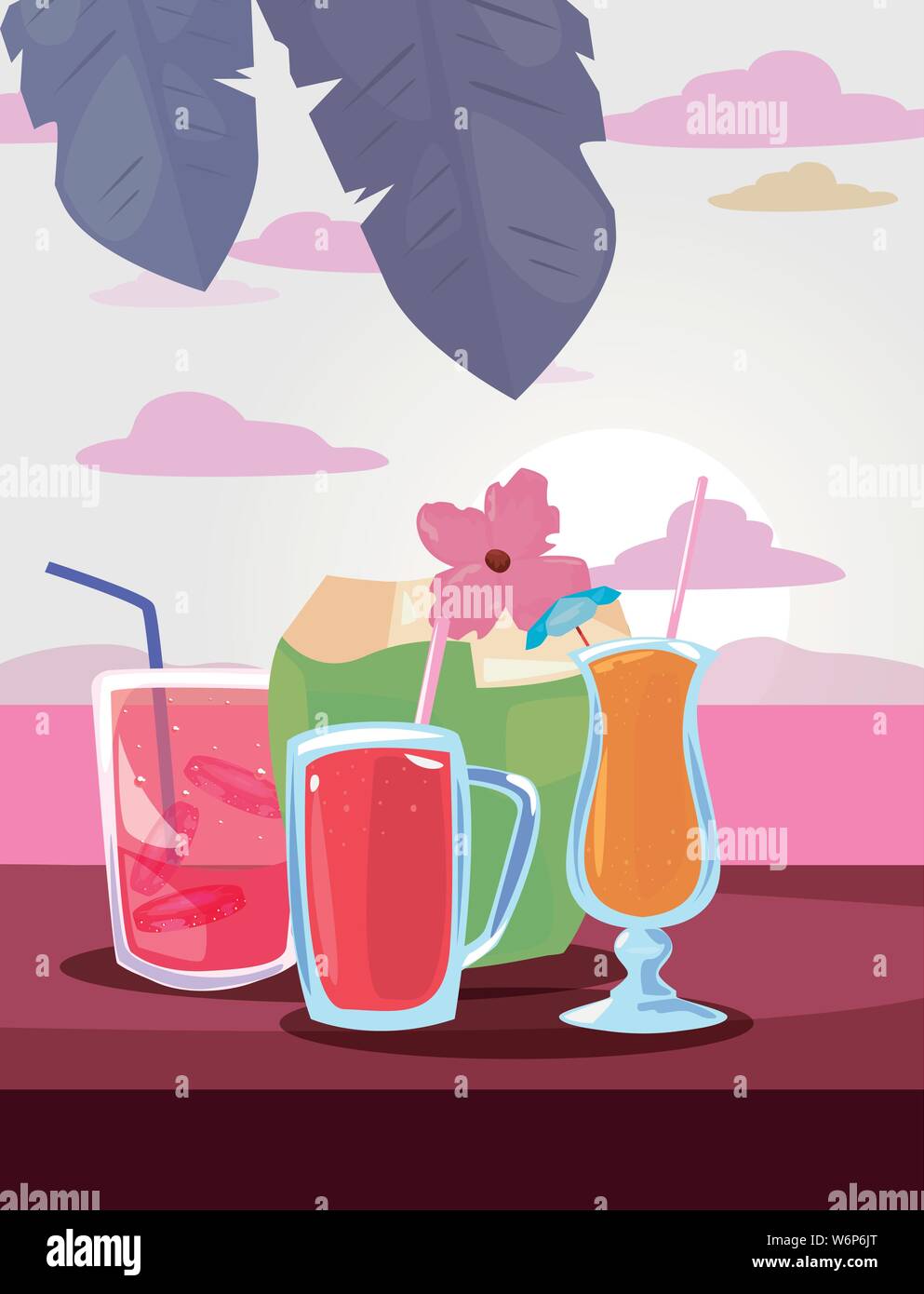 cocktail and juices fresh summer time vacation vector illustration ...