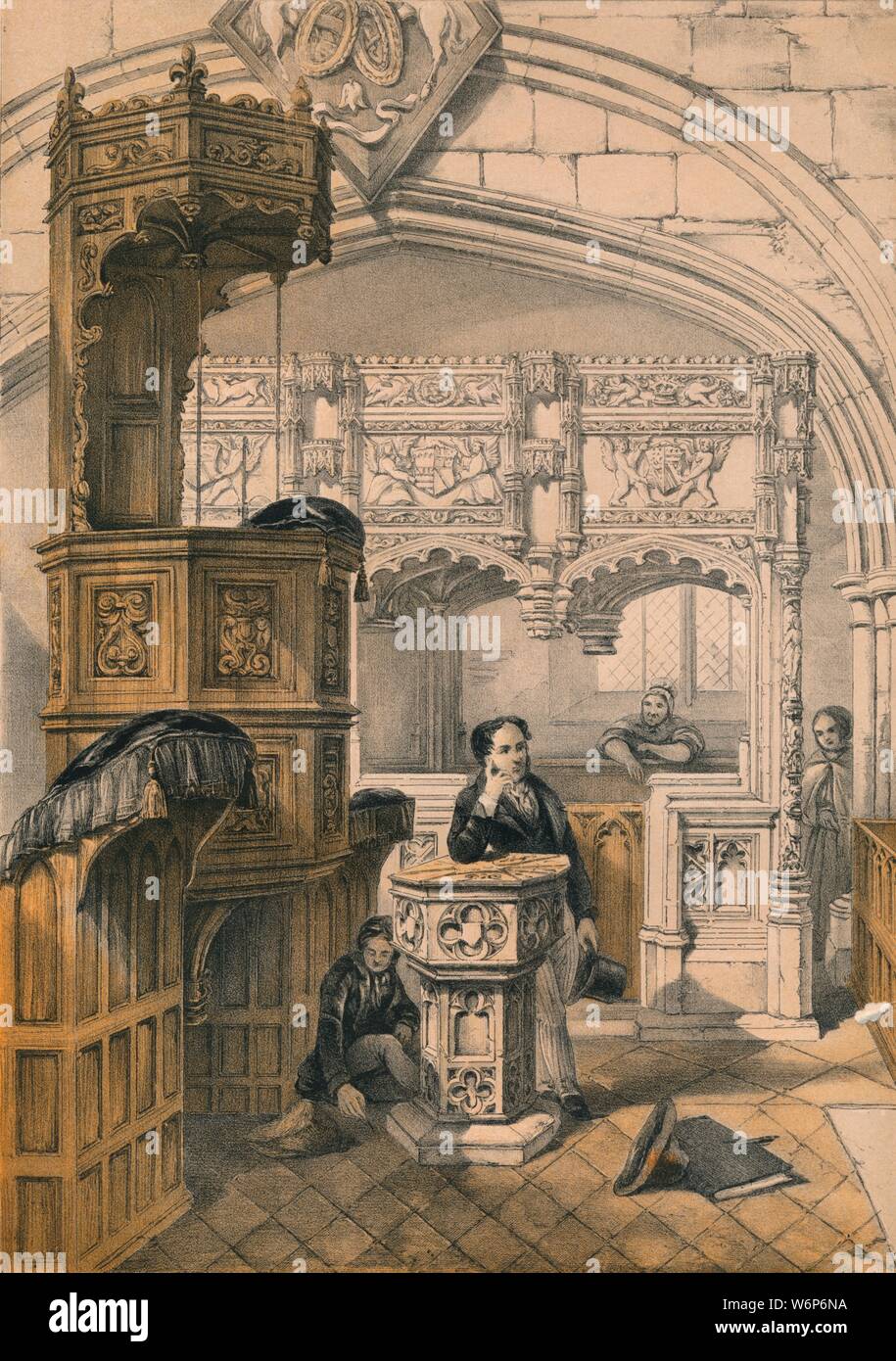 'Boxgrove Church, Sussex', 19th century. View of the interior, showing ...