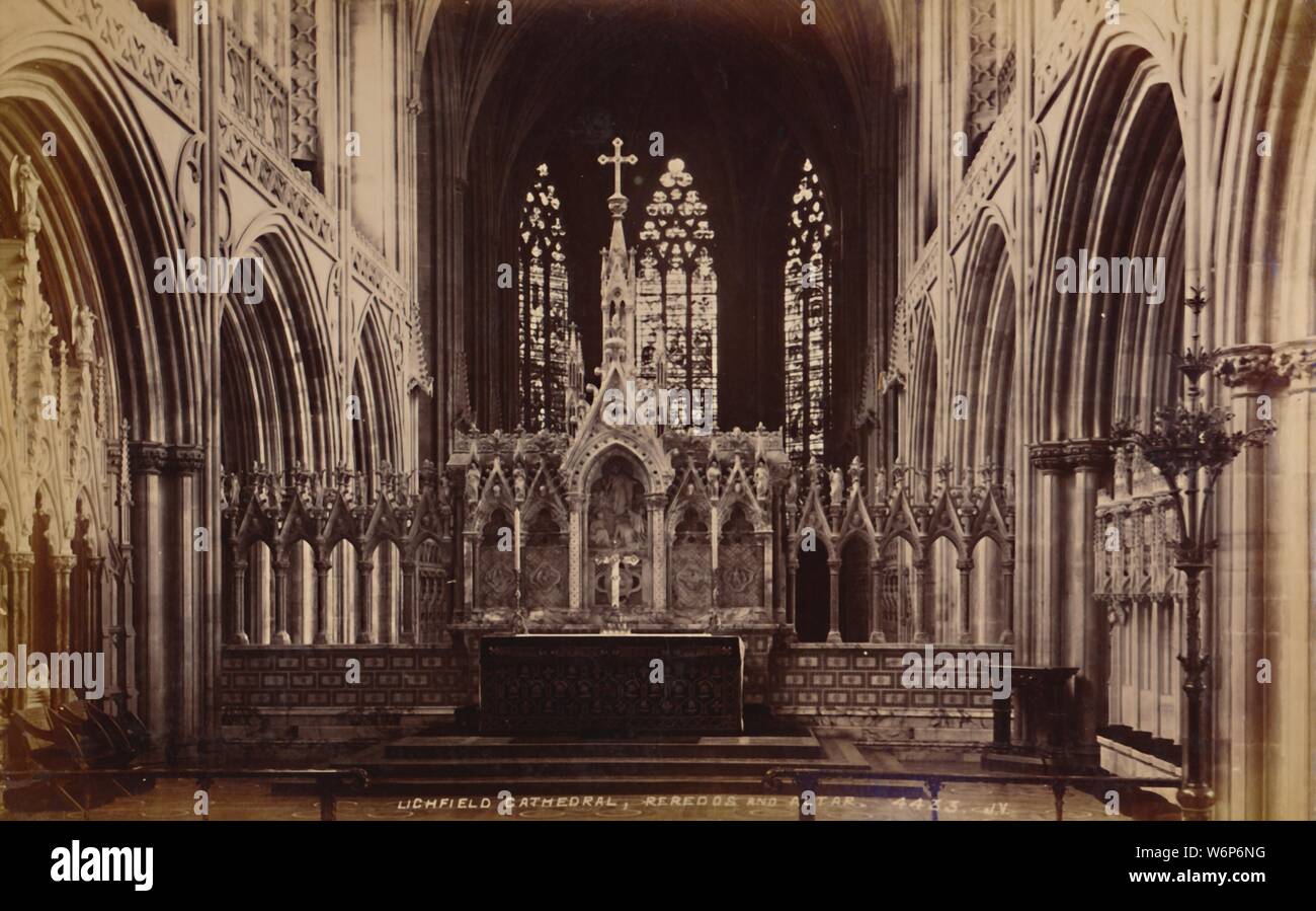 'Lichfield Cathedral, Reredds and Altar', 1929. Marble reredos in 12th ...