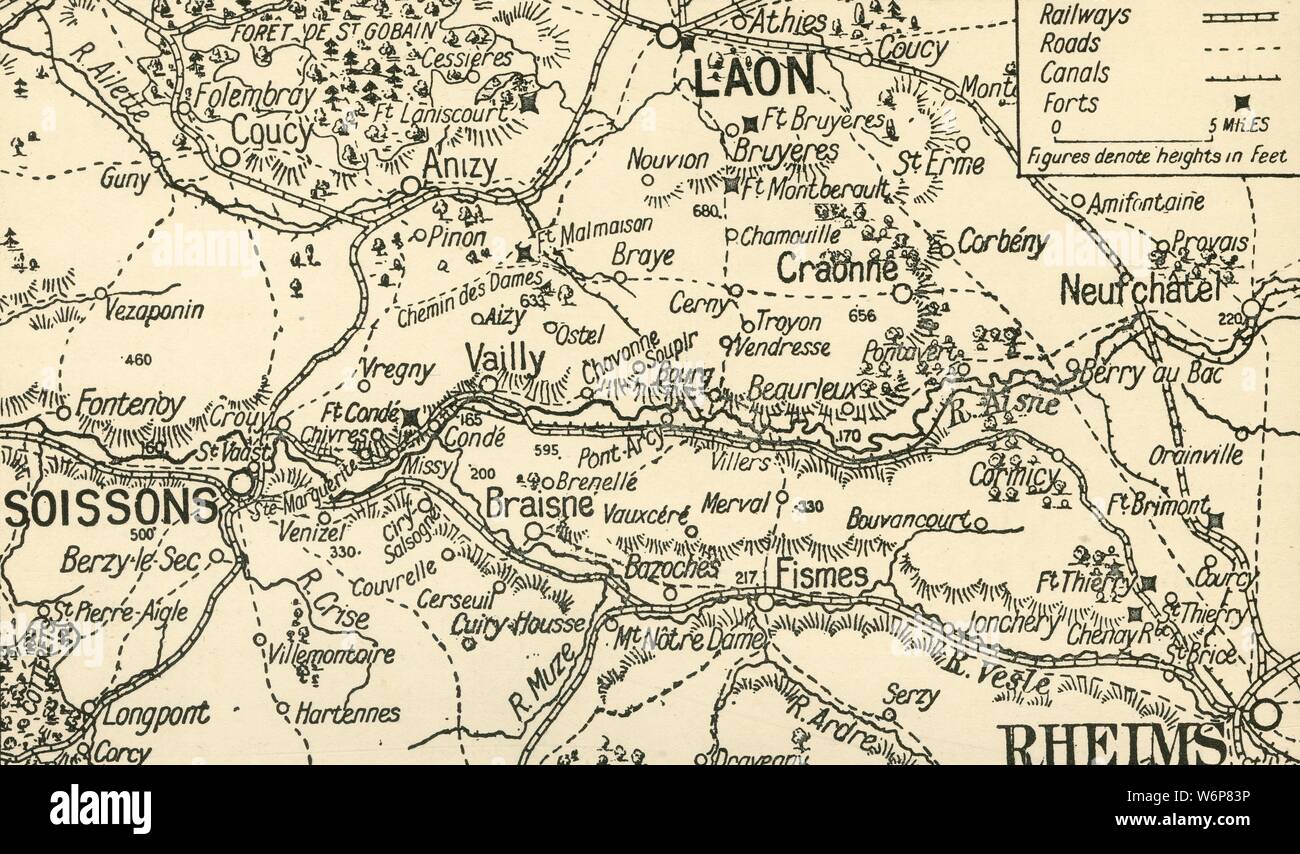 'Sketch Map of the Valley of the Aisne above Soissons', 1914, (c1920 ...