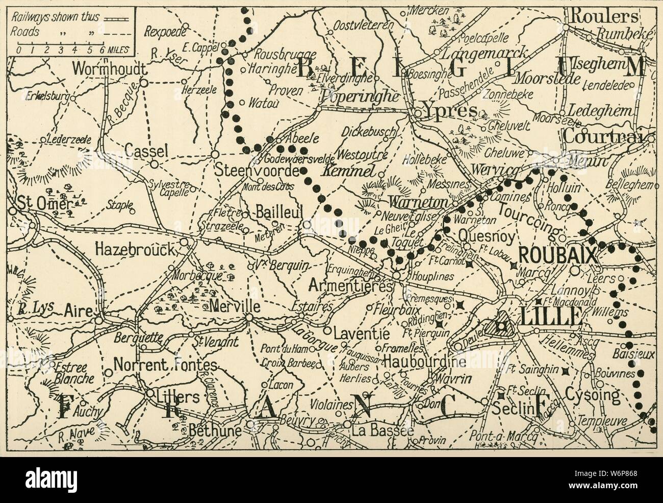 'The Theatre of War in Flanders', 1914, (c1920). Map showing part of ...