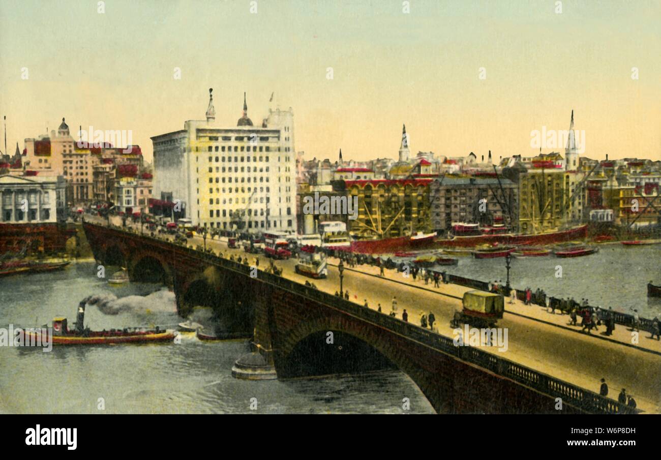London Bridge and Adelaide House, London, 1935. Steamship on the River ...