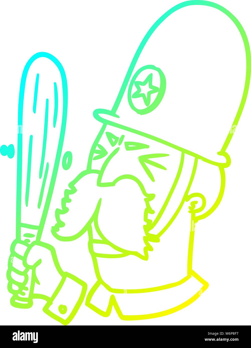 cold gradient line drawing of a cartoon policeman waving baton Stock ...
