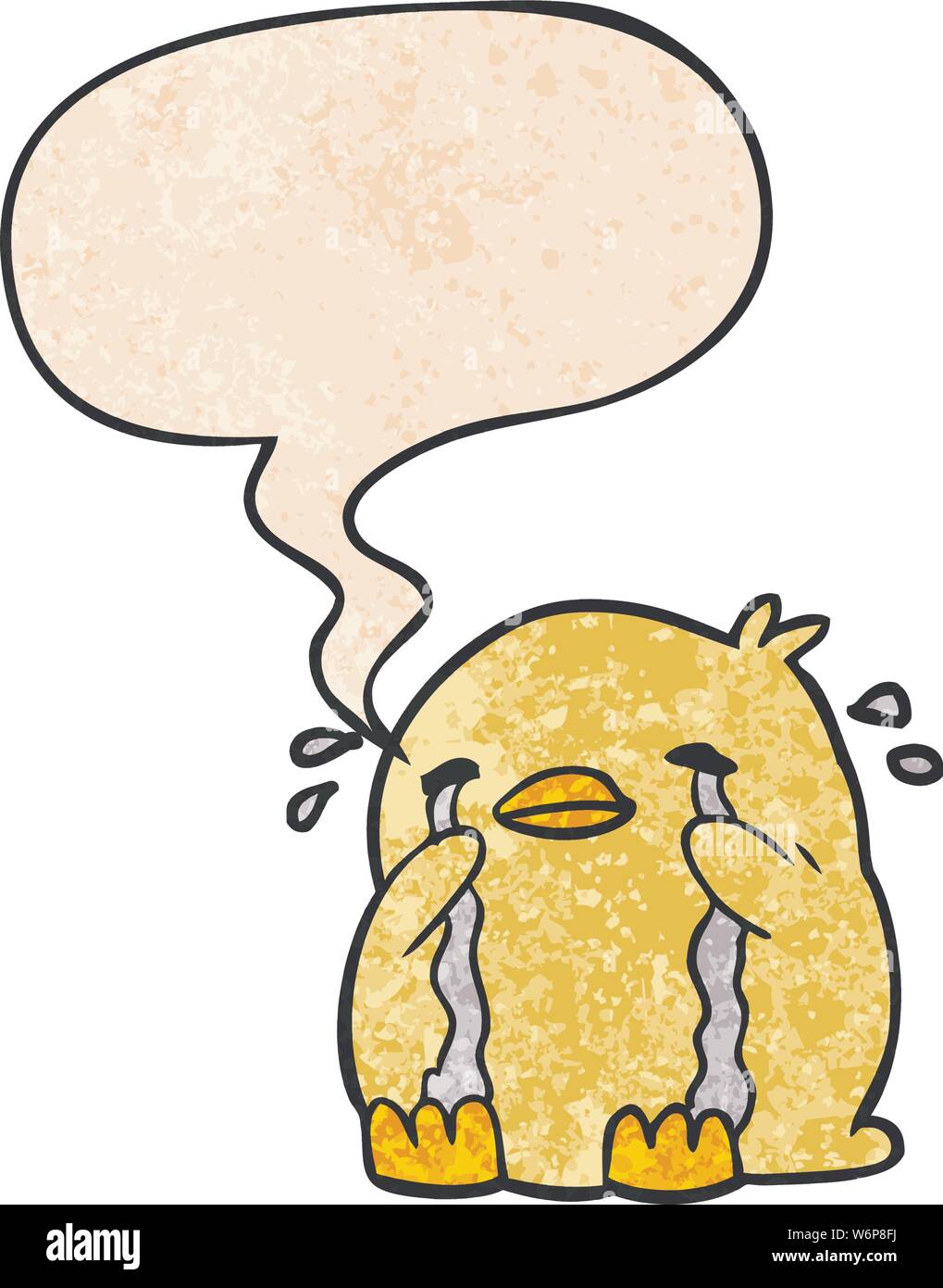 cartoon crying bird with speech bubble in retro texture style Stock ...