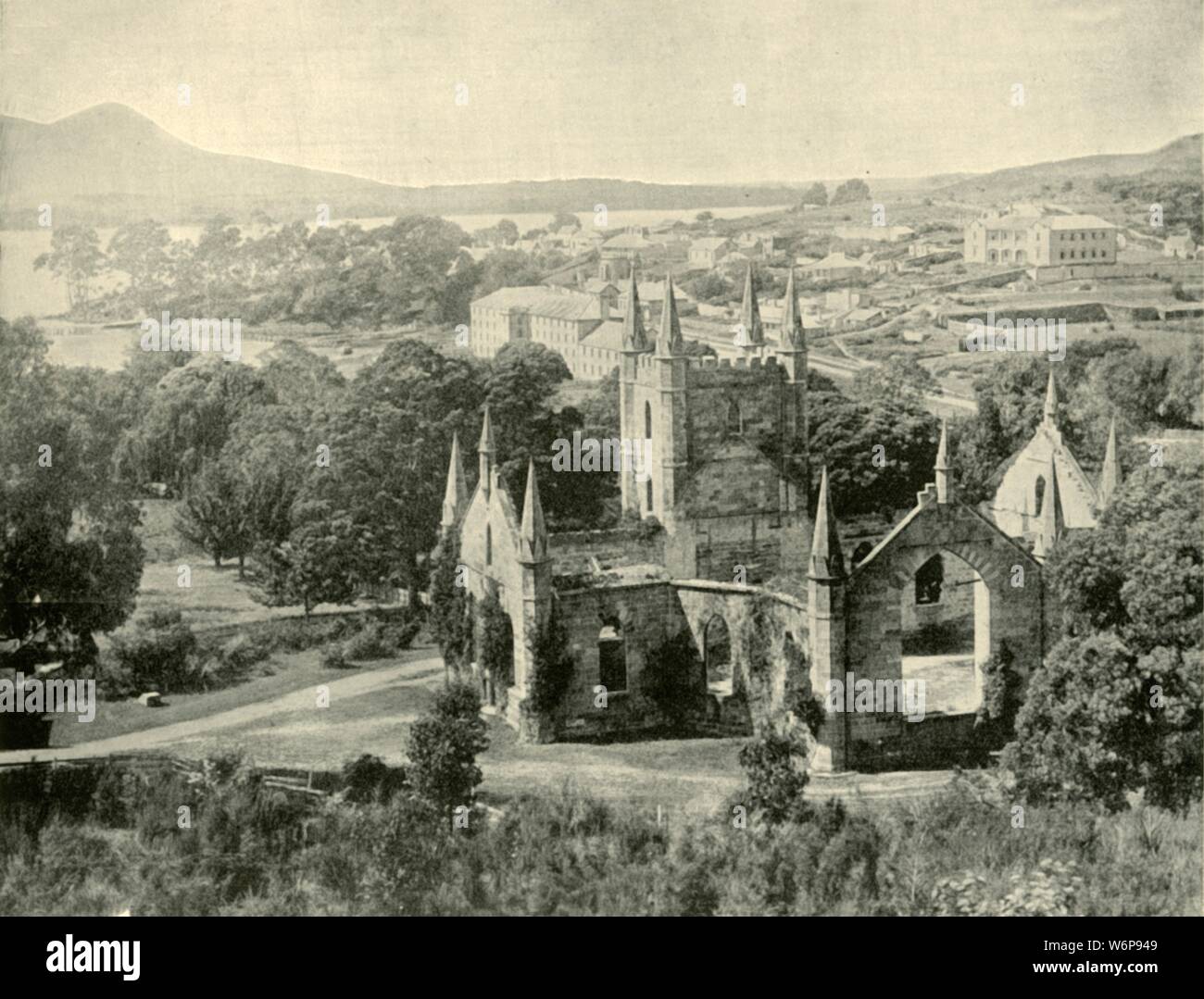 'Port Arthur. Looking West', 1901. Convict-built church at Port Arthur ...