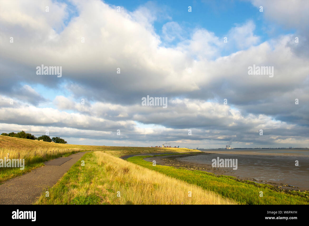 The Western Scheldt at low tide and the dike used as farmland with the ...