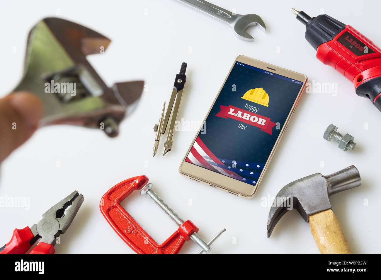 Happy labor day background concept. Flat lay mobile Phone With Happy ...