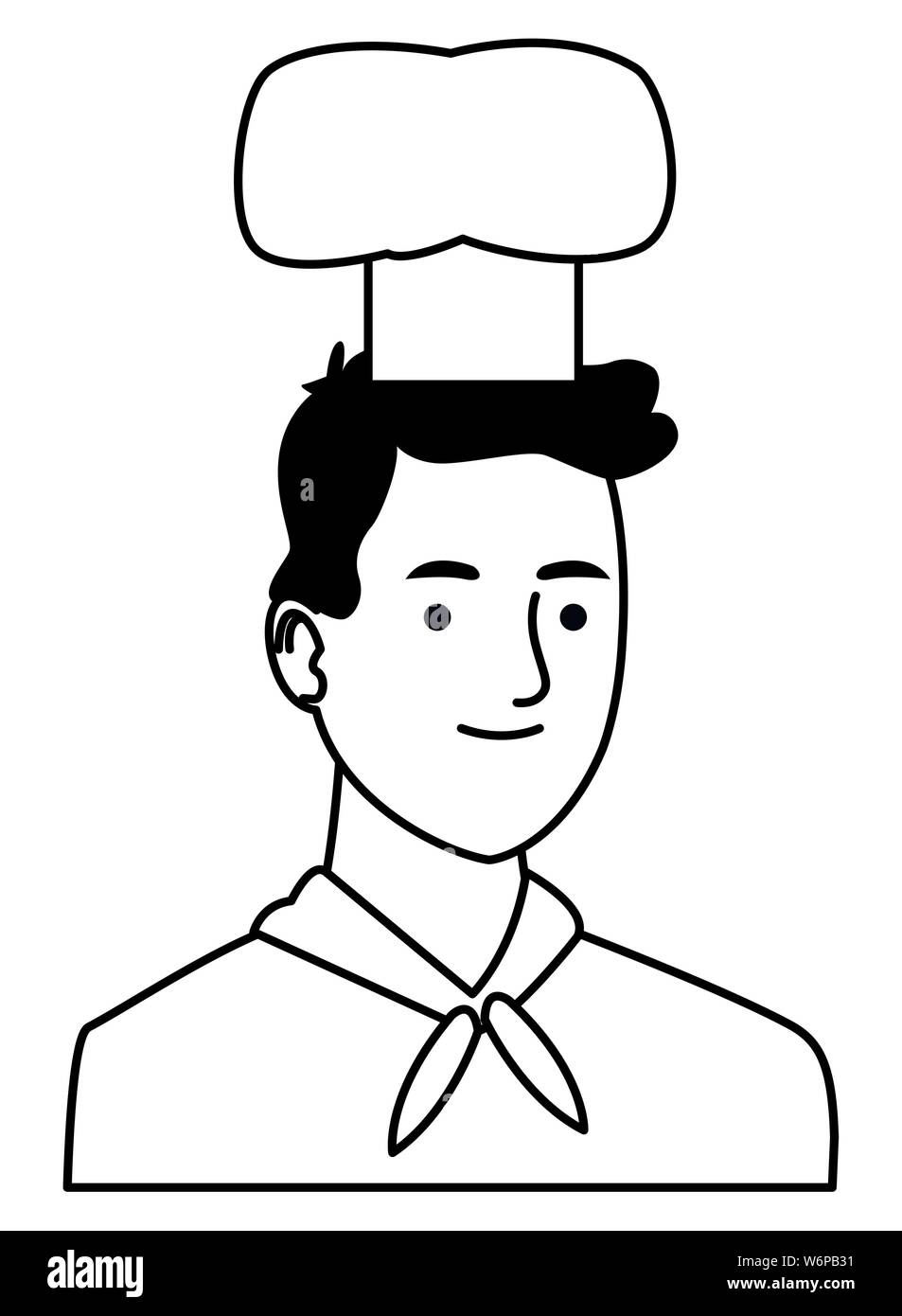 Professional chef man smiling profile cartoon in black and white Stock ...