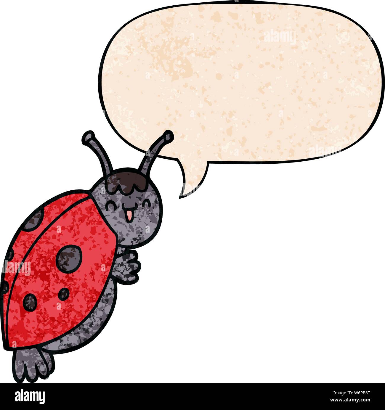cute cartoon ladybug with speech bubble in retro texture style Stock ...