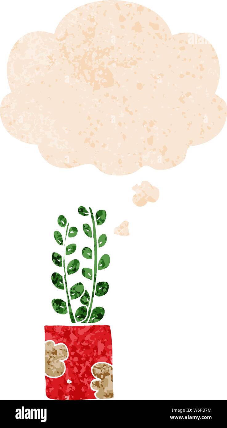 cartoon plant with thought bubble in grunge distressed retro textured style Stock Vector Image ...