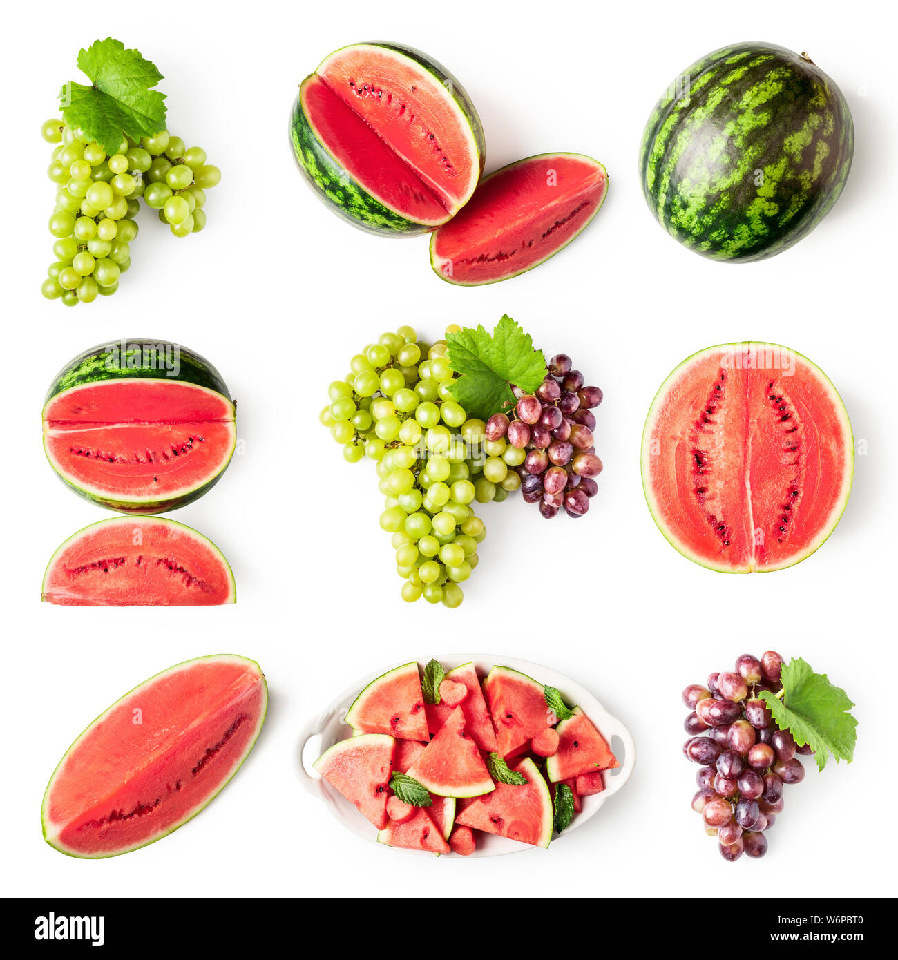 Watermelon and grape summer fruit berry arrangement collection isolated ...