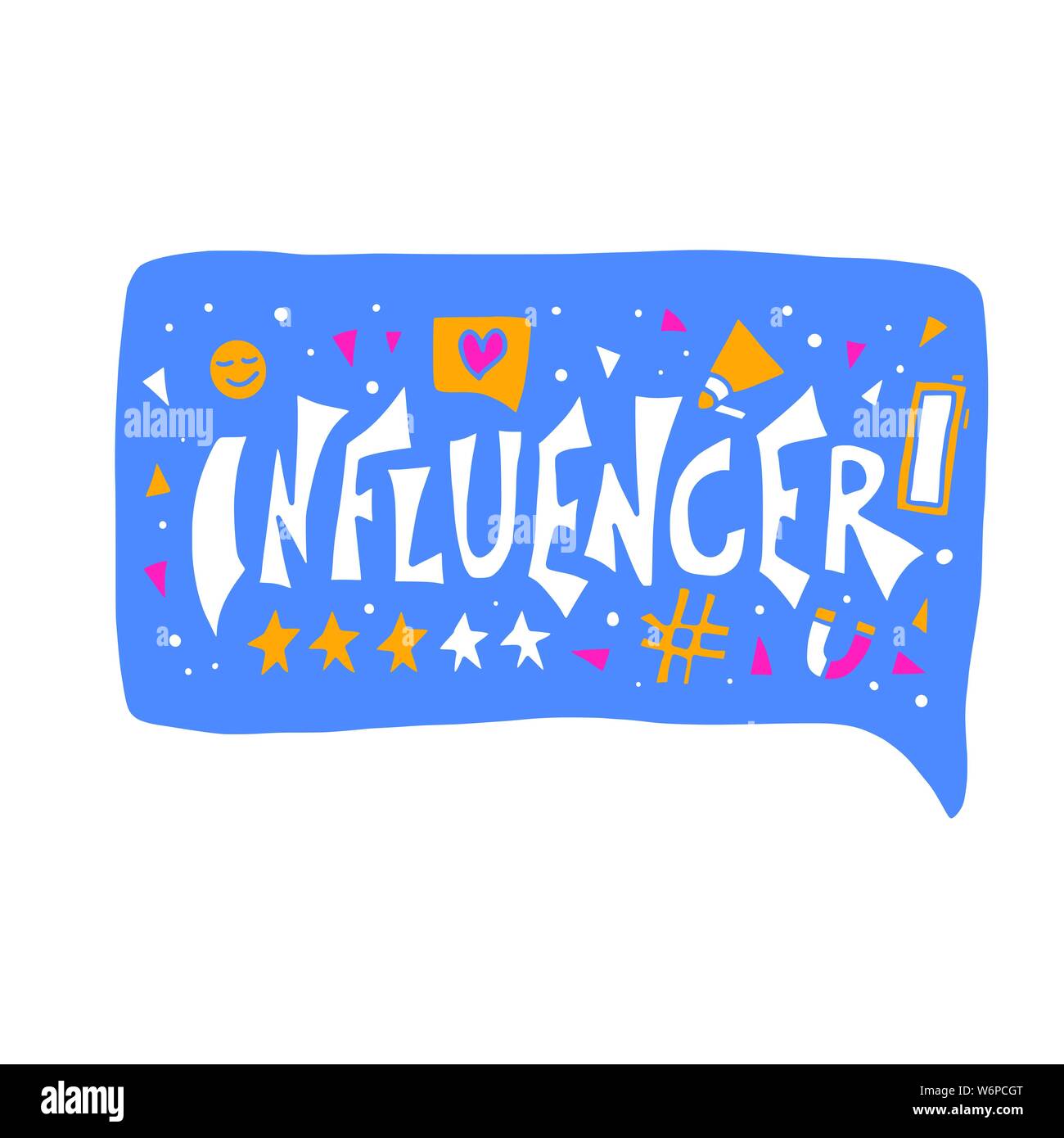 Influencer phrase with speech bubble and promotion design elements ...