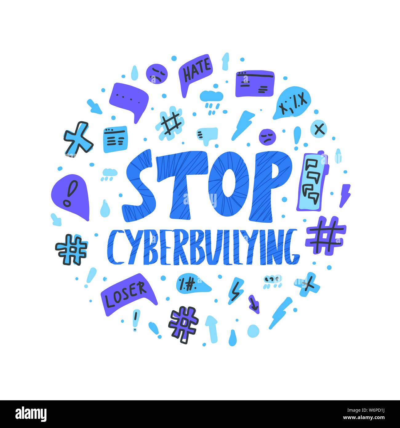 Stop Cyberbullying Round Badge With Design Elements Vector Flat Stop Cyberbullying Round Badge With Design Elements Vector Flat