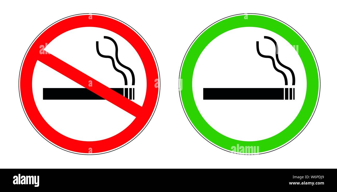 smoking area and no smoking area red and green sign symbol for public ...