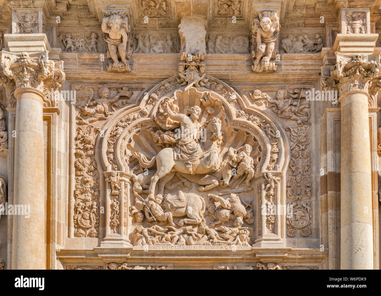 Santiago (Saint James) bas relief over main entrance, Hostal de San ...