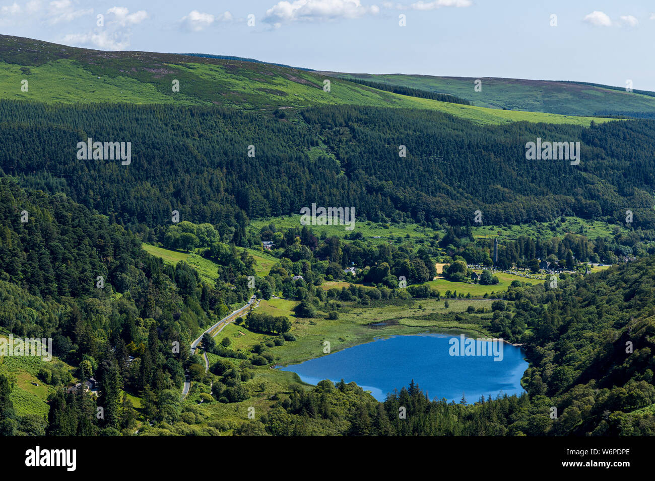 Overlooking the lake from the Spinc walk at Glendalough, County Wicklow ...
