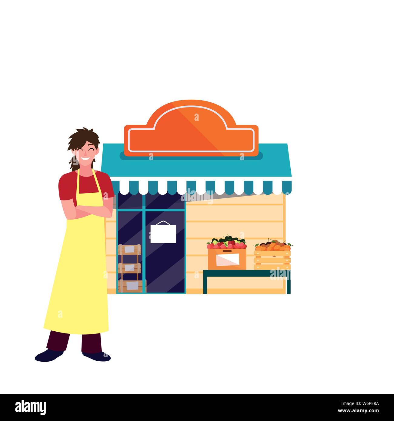 seller woman farm products shop front vector illustration Stock Vector ...