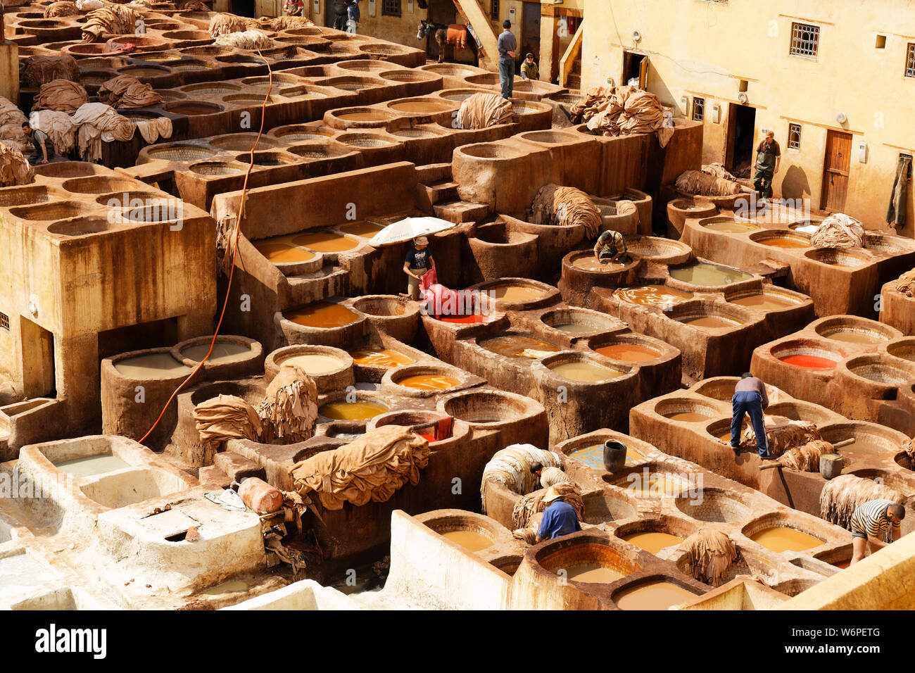 Dyeing vats, Tanneries, Fez, Morocco, North Africa Stock Photo - Alamy