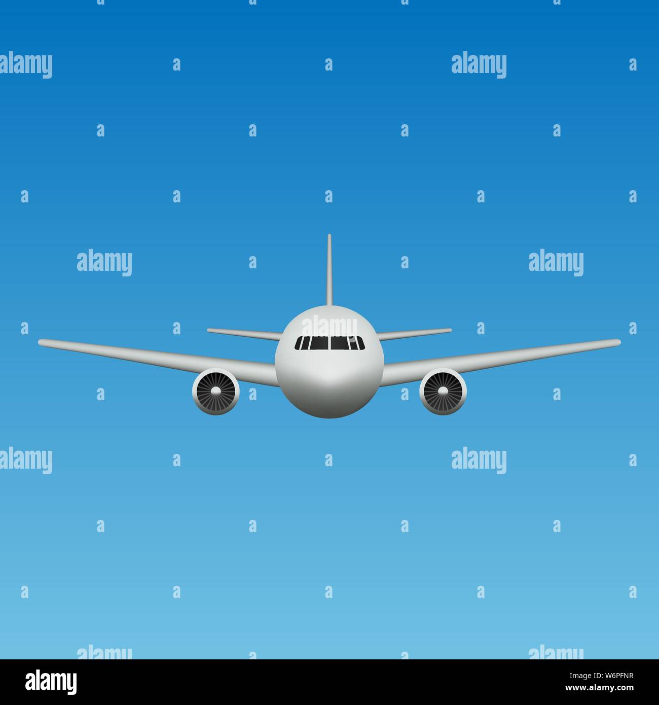 Realistic Airplane isolated front view. Template for flight trip banner ...