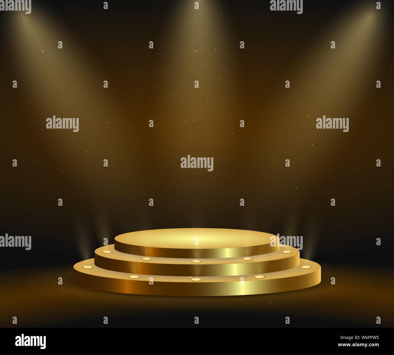 Realistic golden platform, podium or pedestal with spotlights Stock ...