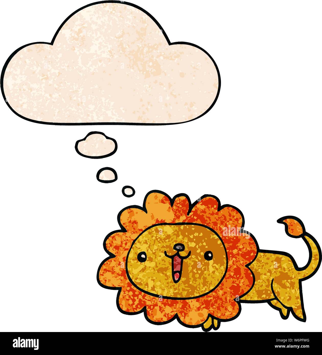 cute cartoon lion with thought bubble in grunge texture style Stock ...