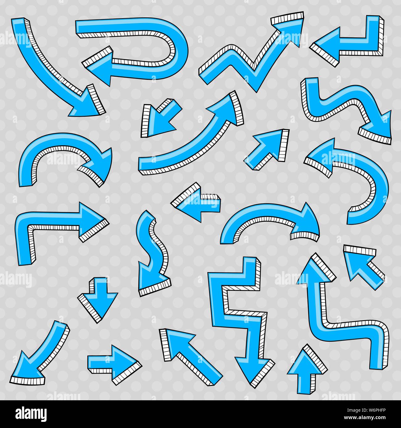 Blue arrows. Bent hand drawn sketch on gray background Stock Vector ...
