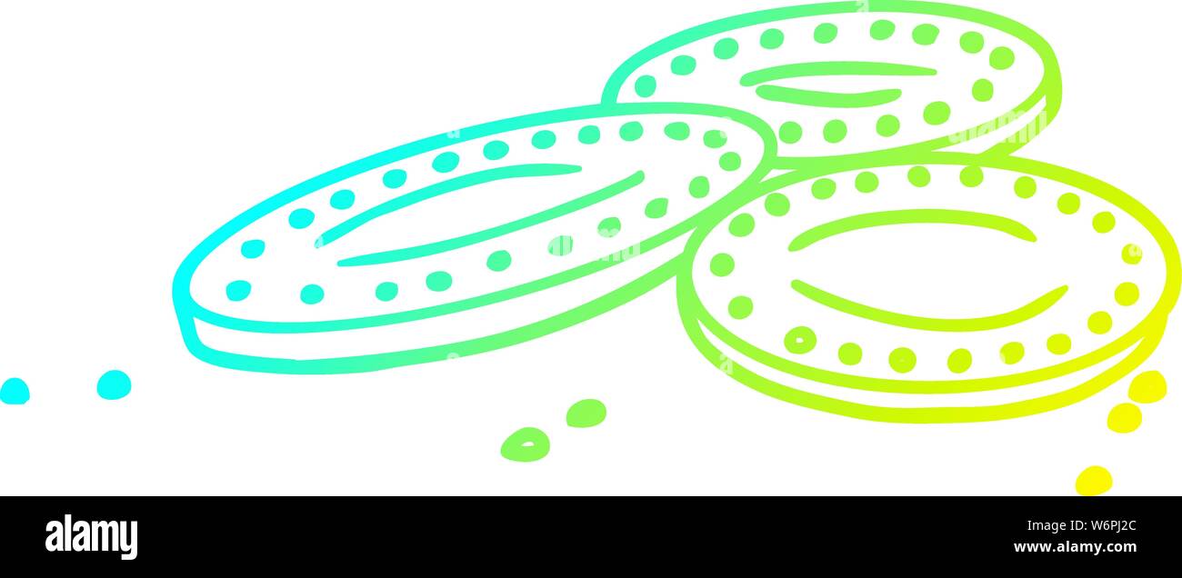 cold gradient line drawing of a cartoon gold coins Stock Vector Image ...