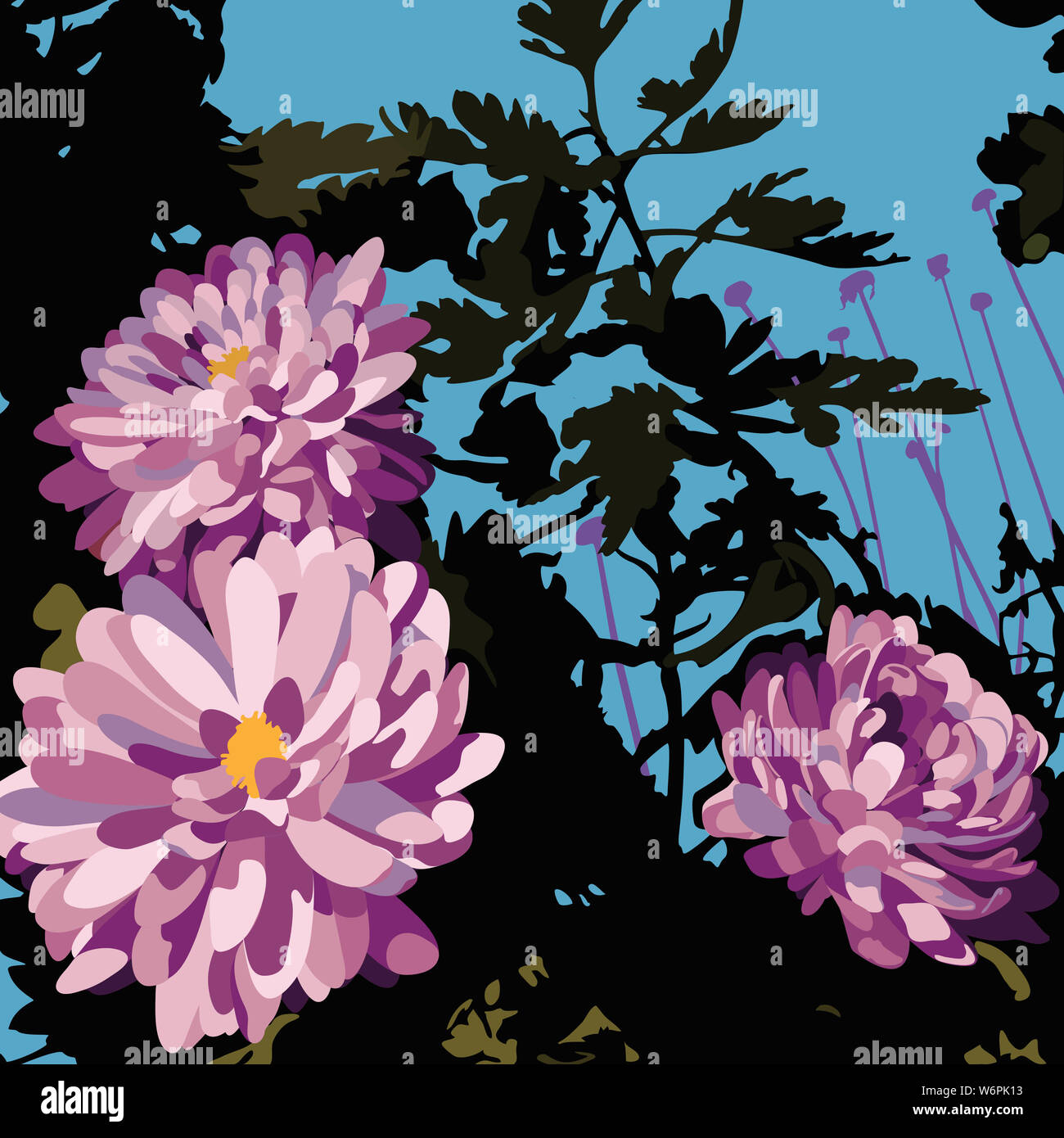 Graphic Flowers Array with trees & shrubs in the background Stock Photo ...