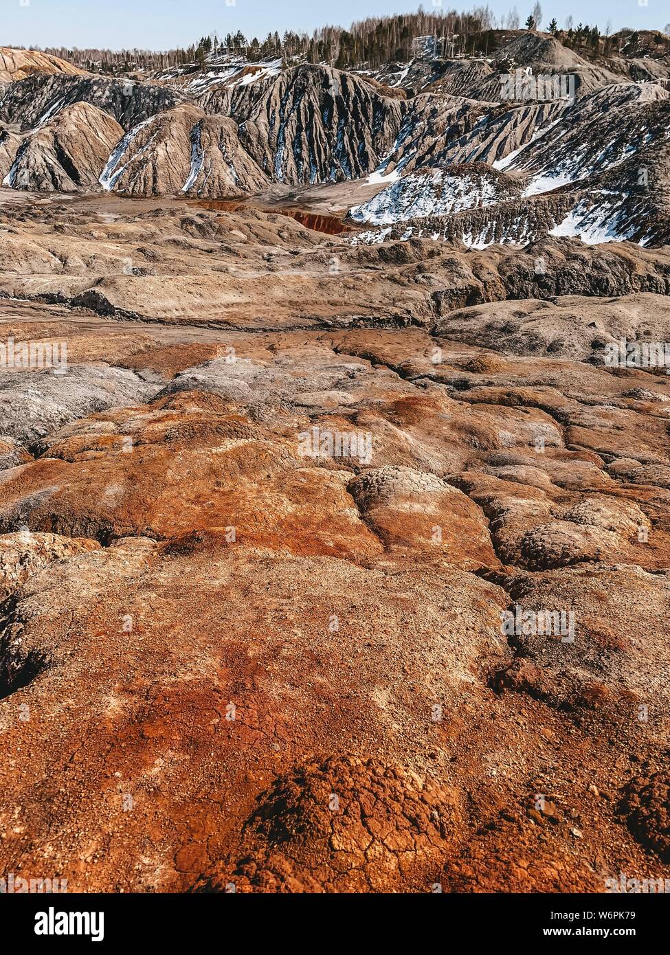 Clay Open Quarry Mars Landscape with Orange Water. Abandoned Rock ...