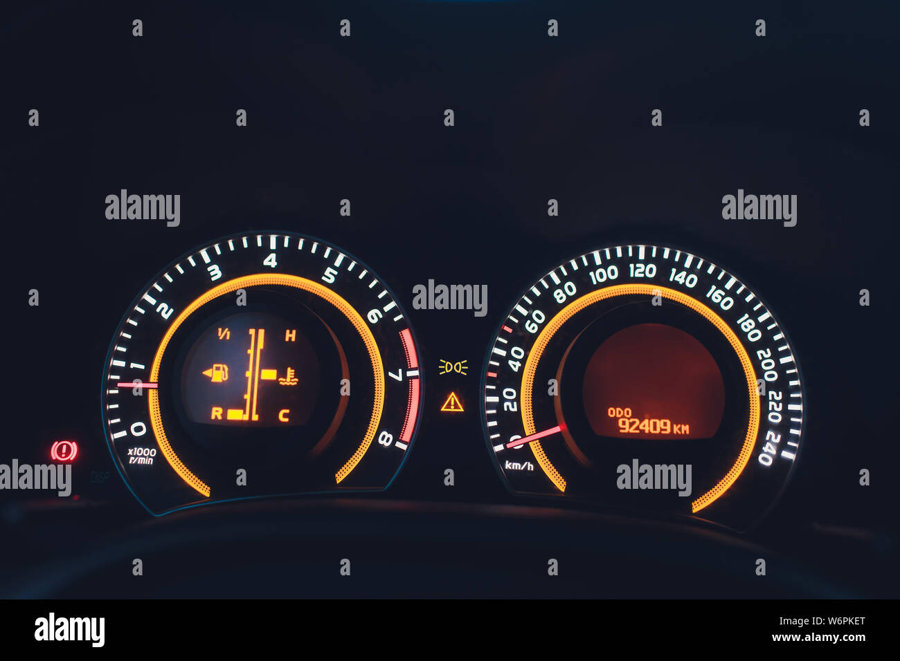 Set of car dash boards petrol meter, fuel gauge, on black background ...