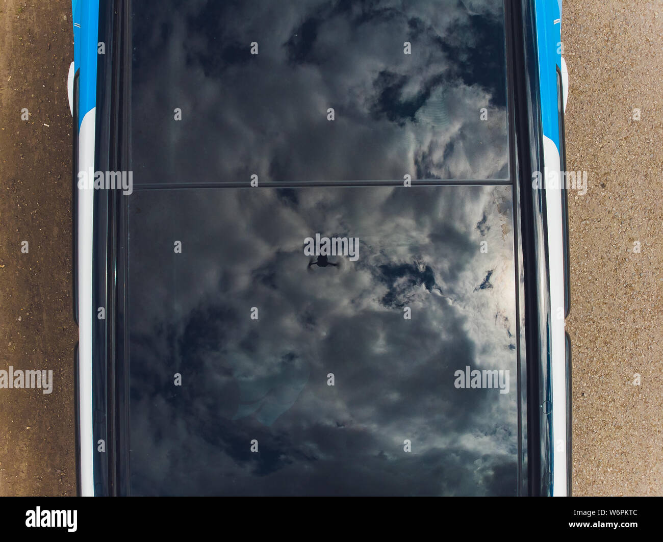 Panoramic sunroof in a car Automotive closeup. drone reflection Stock ...