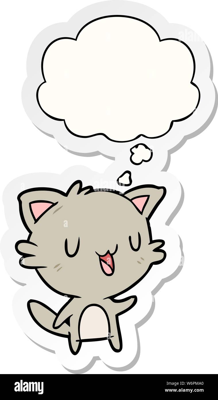 cartoon happy cat with thought bubble as a printed sticker Stock Vector ...