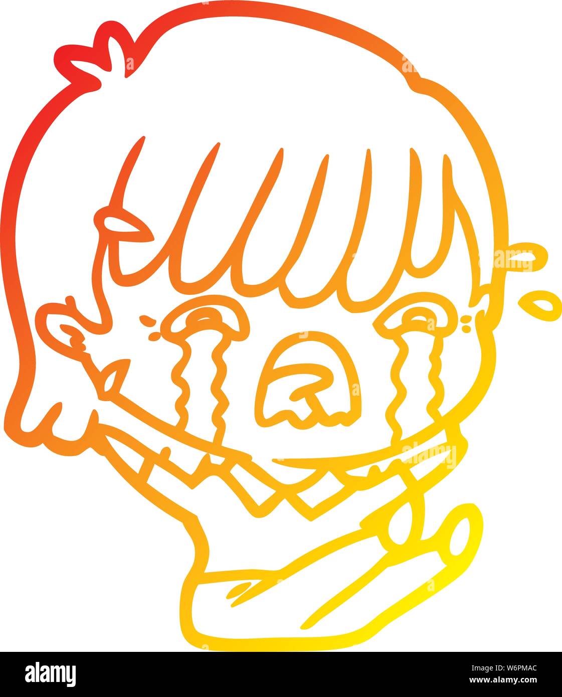 warm gradient line drawing of a cartoon girl crying Stock Vector Image ...