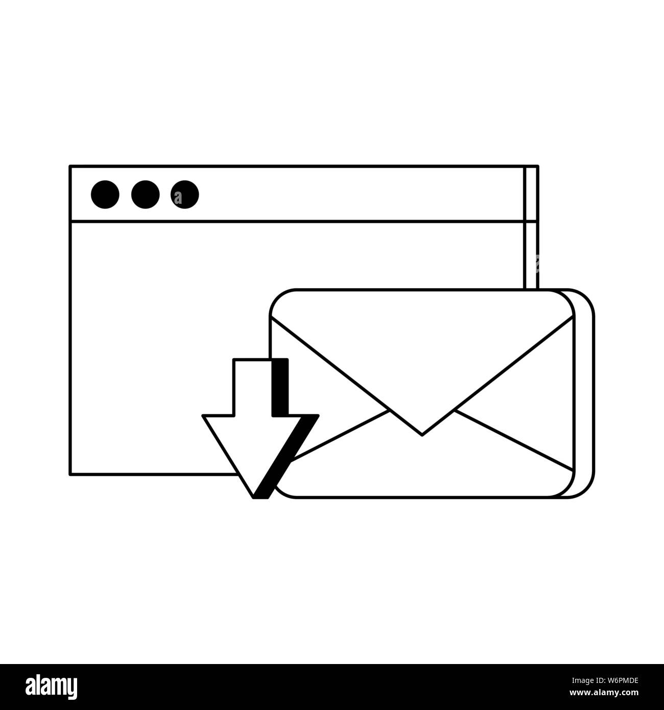 email message digital card cartoon in black and white Stock Vector ...