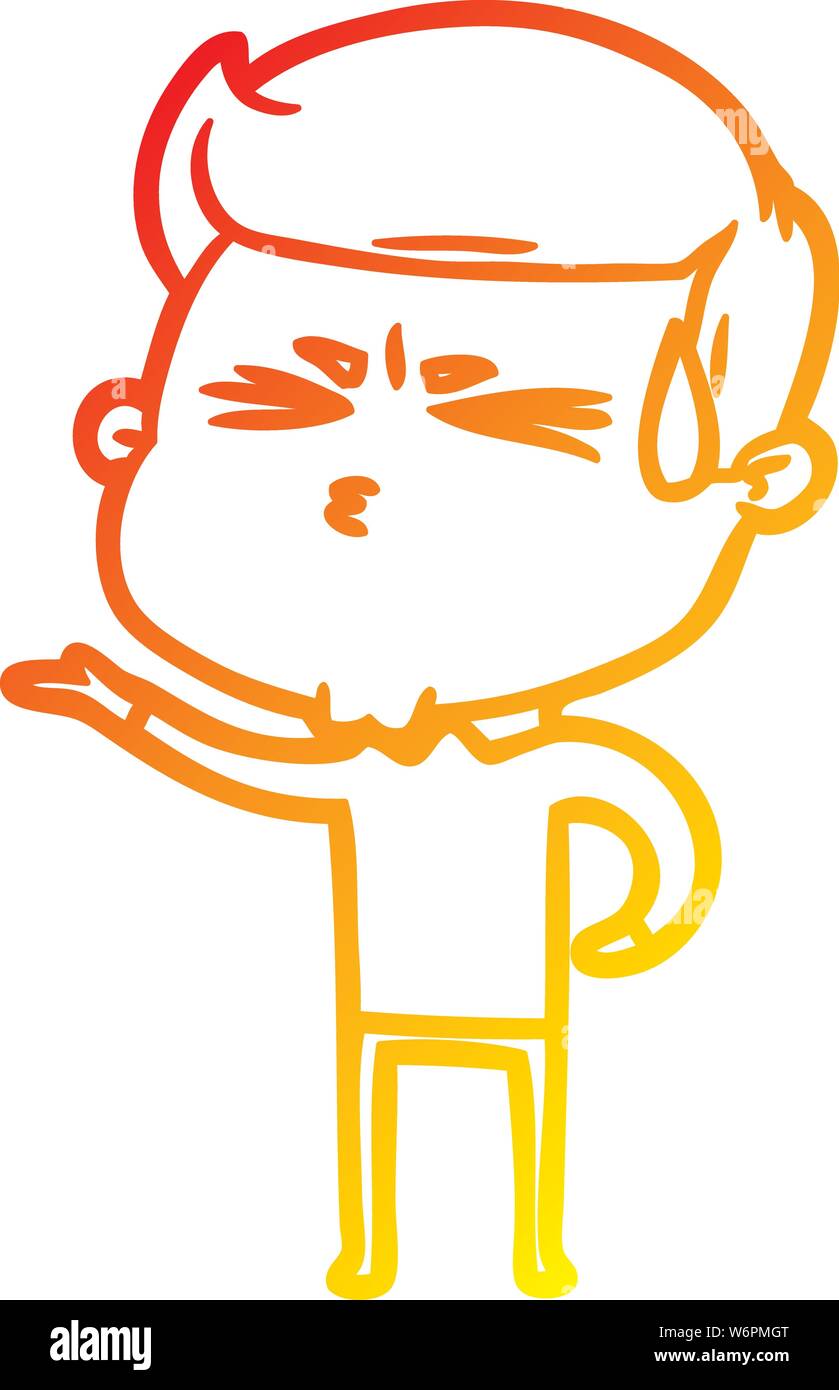 warm gradient line drawing of a cartoon man sweating Stock Vector Image ...